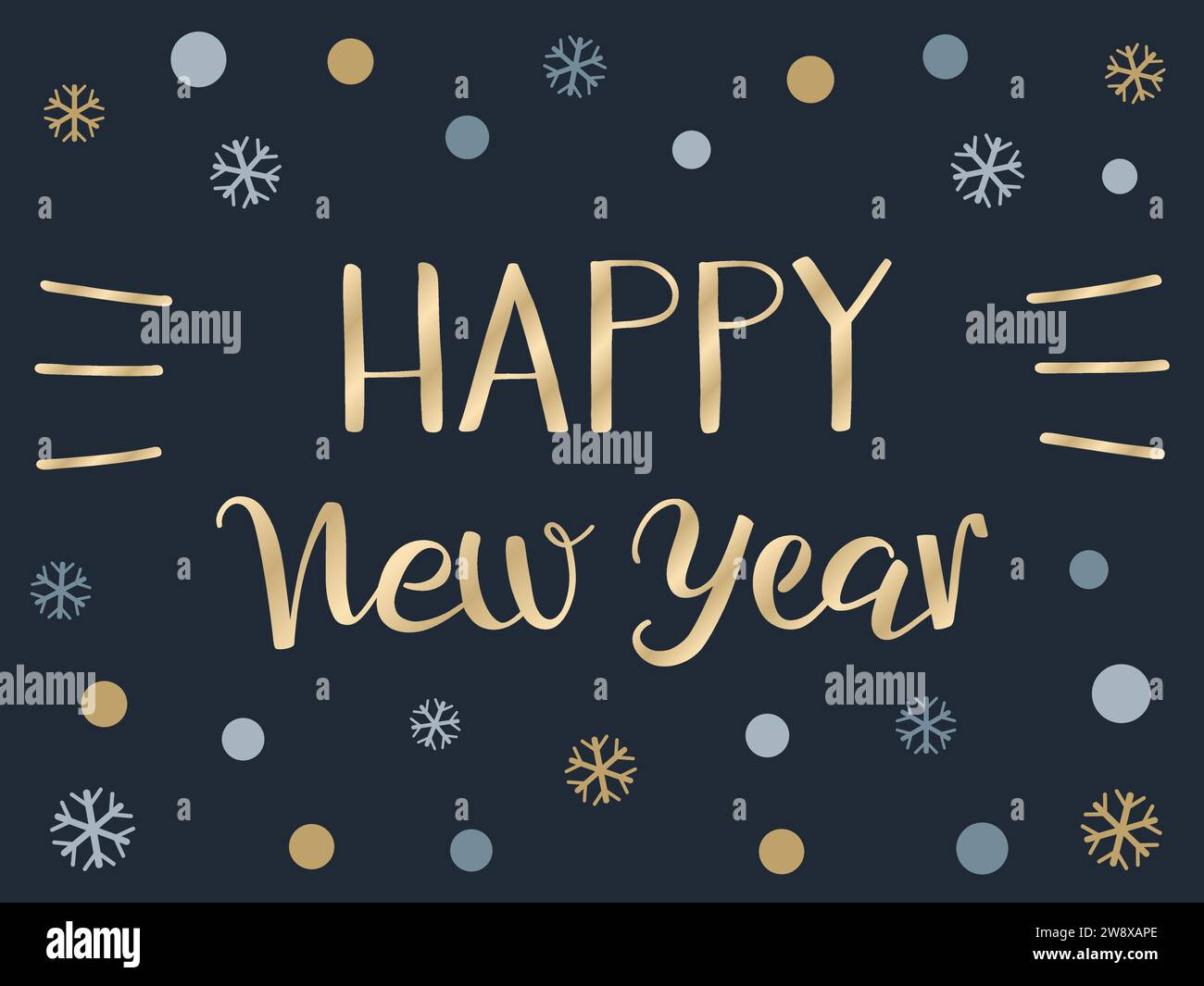 Happy New Year hand lettering greeting card. Modern brush ink calligraphy. Gold text isolated on ...