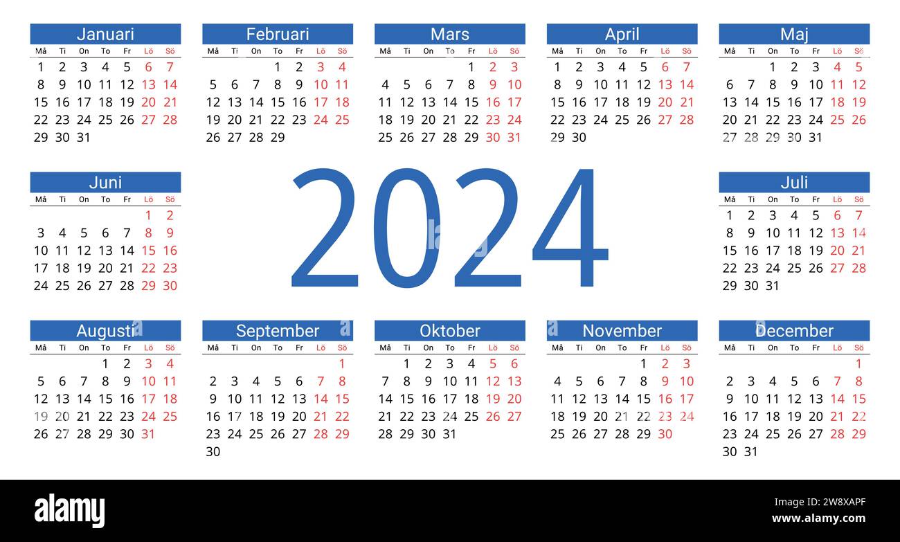 SWEDISH calendar for 2024. Printable, editable vector illustration for ...