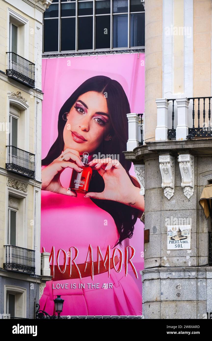 Madrid, Spain - Sept. 20, 2023: Advertisement of Chacharel Amor Amor in ...