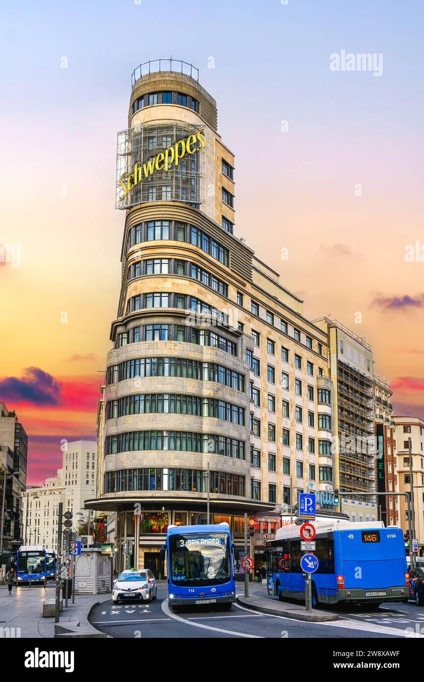 Madrid, Spain - Sept. 20, 2023: Public transportation buses driving in ...