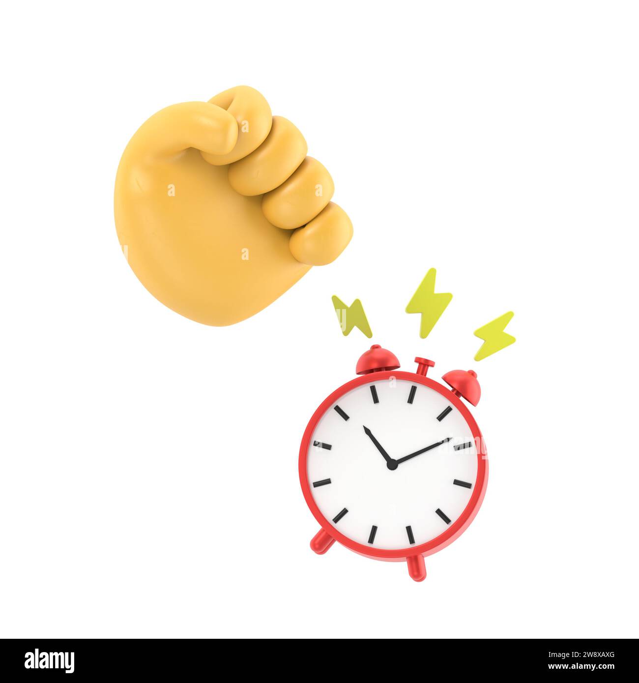 Cartoon Gesture Icon Mockup Hand Turning Off The Ringing Alarm Clock 3d