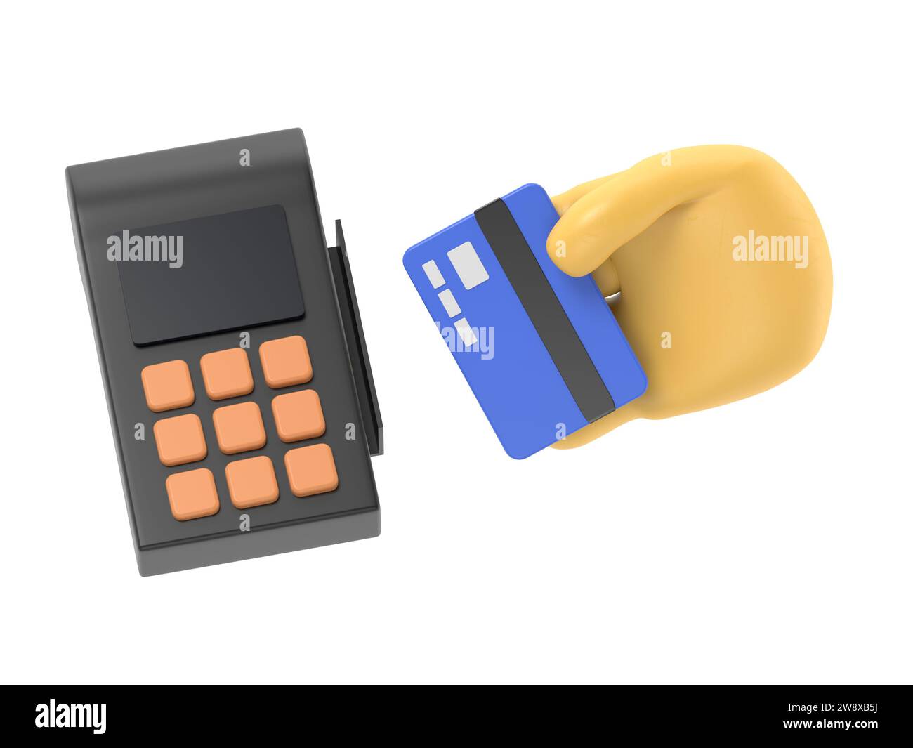 Cartoon hand holding credit card and payment terminal. POS terminal ...