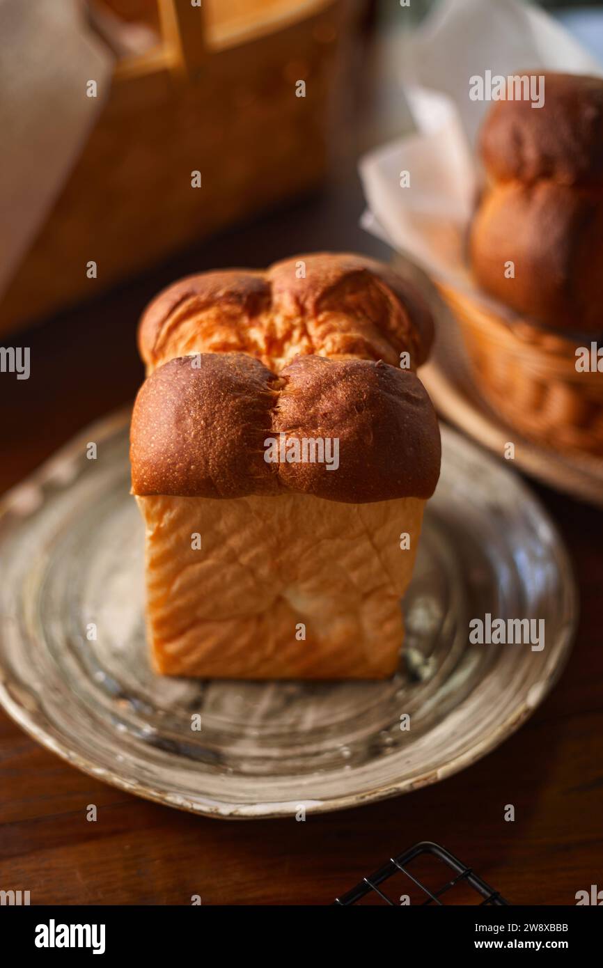 Japanese Shokupan bread loaf with wooden background Stock Photo - Alamy