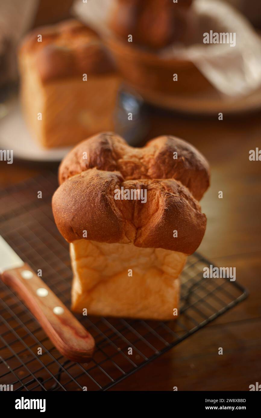 Japanese Shokupan bread loaf with wooden background Stock Photo - Alamy
