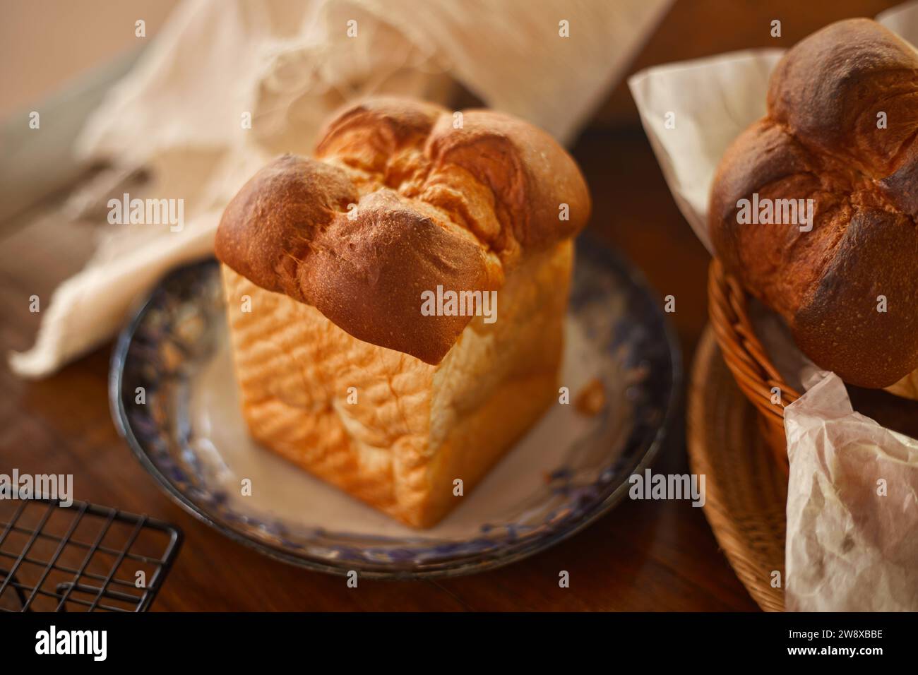 Japanese Shokupan bread loaf with wooden background Stock Photo - Alamy