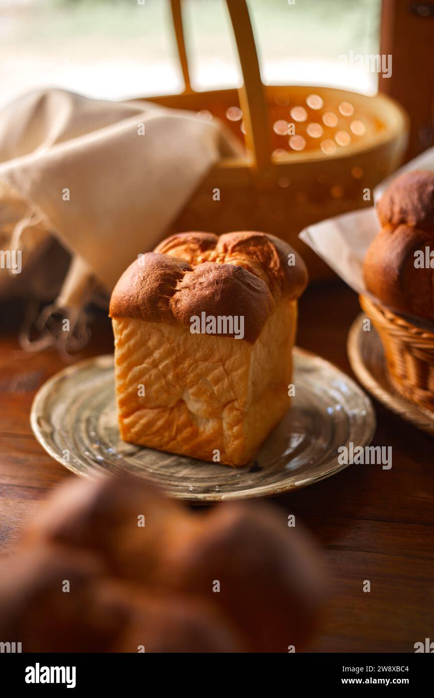 Japanese Shokupan bread loaf with wooden background Stock Photo - Alamy