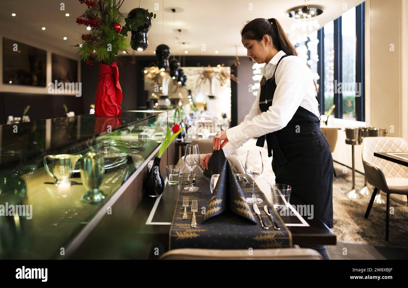 ILLUSTRATION - A table is being set for Christmas dinner in a ...