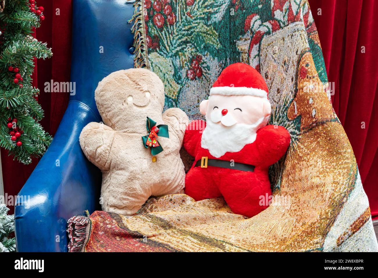 gingerbread man and santa claus at horizontal composition Stock Photo ...