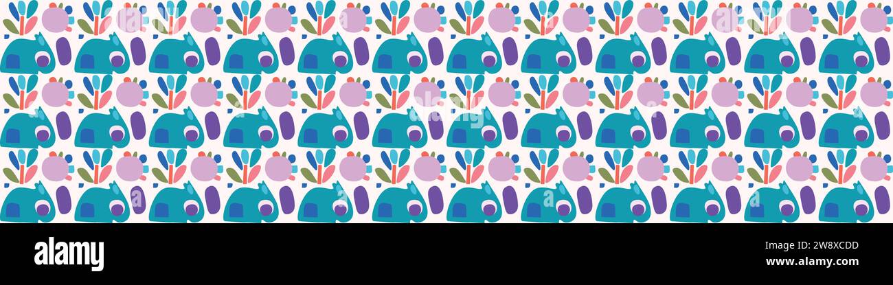 Cute scandi kids monster graphic design doodle endless vector border ...