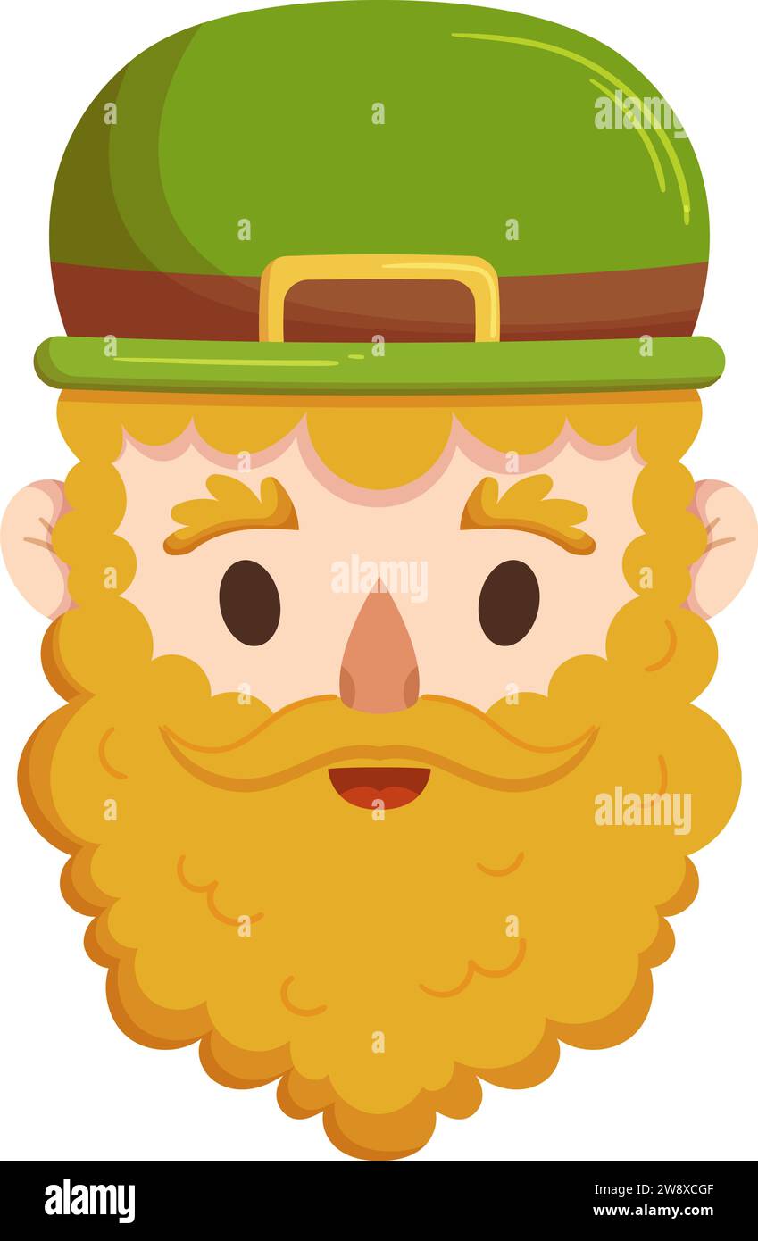 St. Patricks Day Leprechaun character face with red beard in green hat ...