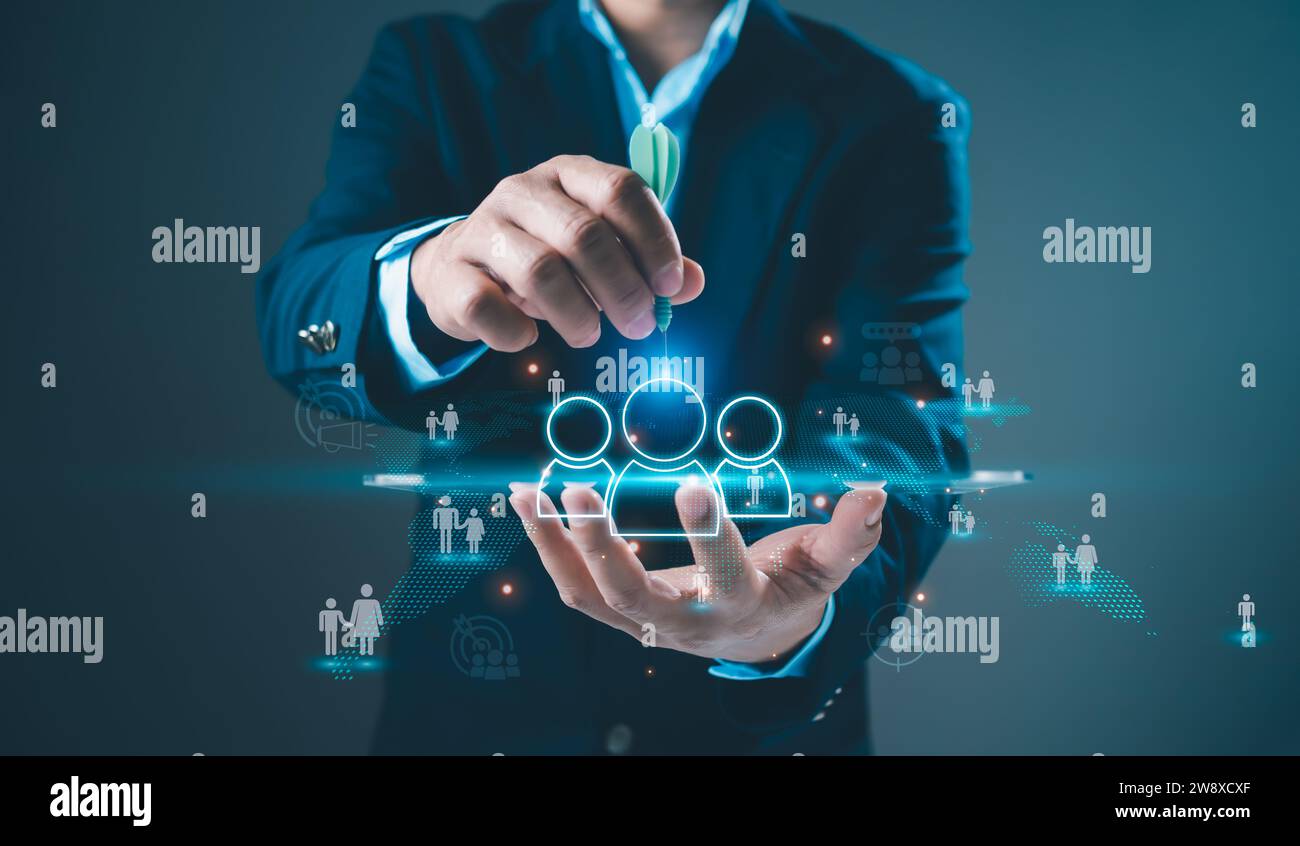 Business people pin in the selection of business target groups. Target ...