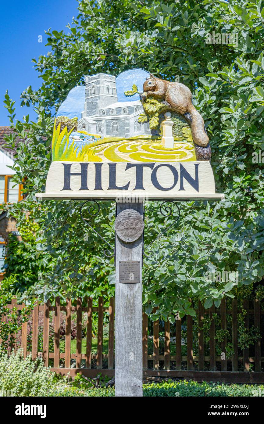 Hilton village sign, Hilton, Cambridgeshire, United Kingdom Stock Photo ...