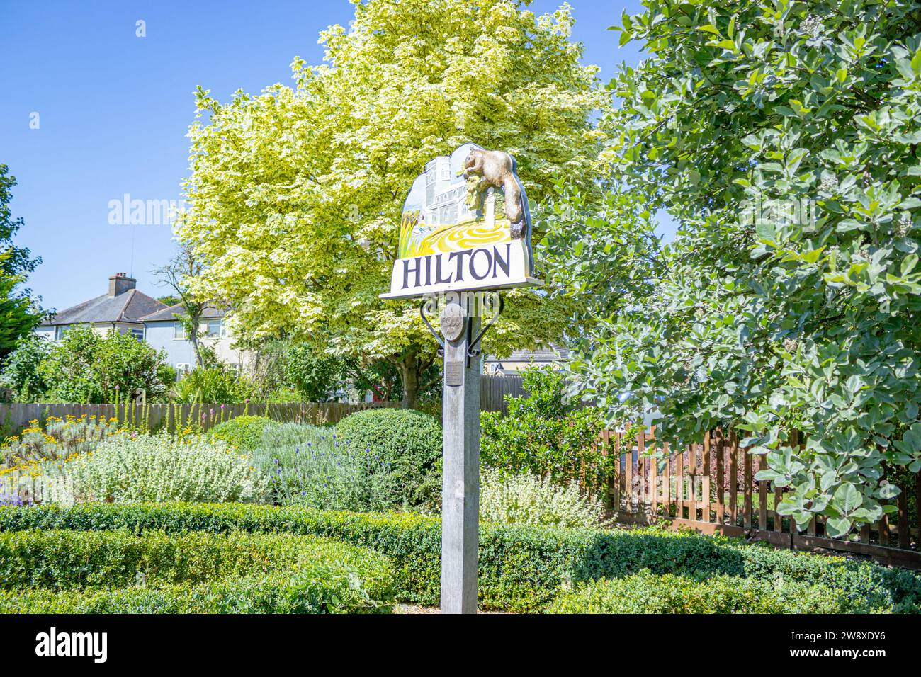 Hilton village sign, Hilton, Cambridgeshire, United Kingdom Stock Photo ...