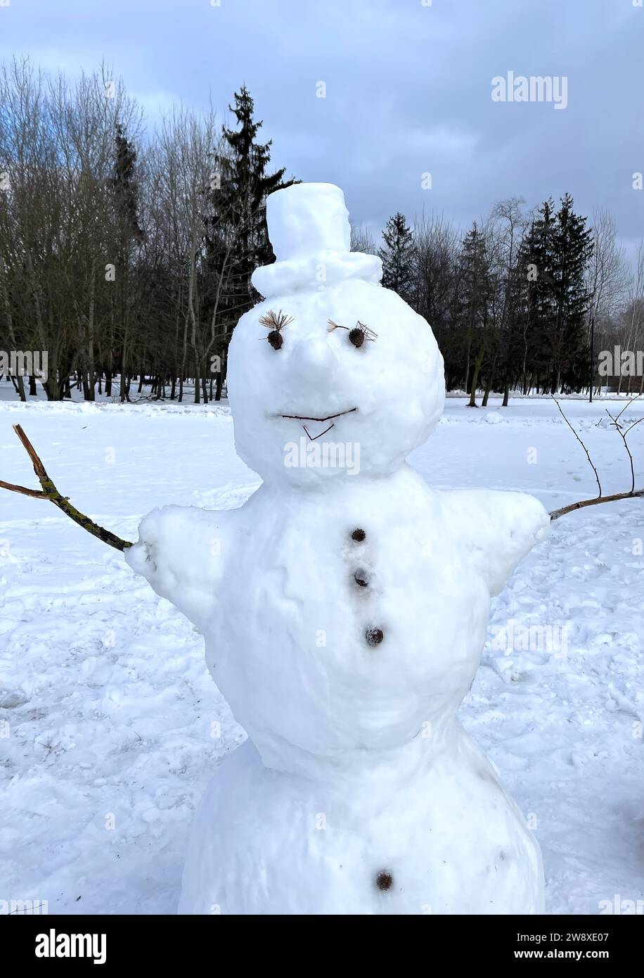 Happy snowman. Snow background. Winter. 2024 Stock Photo - Alamy