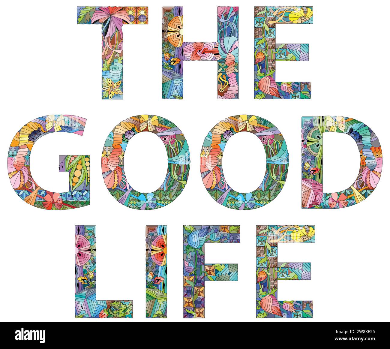 Hand-painted art design. Hand drawn illustration words THE GOOD LIFE ...