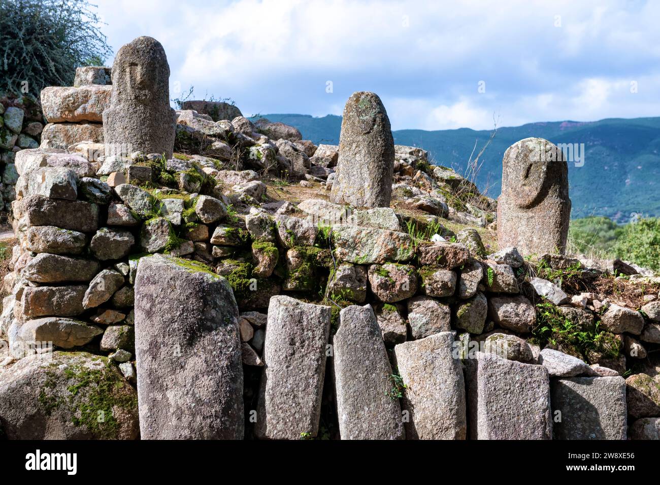 Menhirs with a human face carved on the megalithic site of Filitosai ...