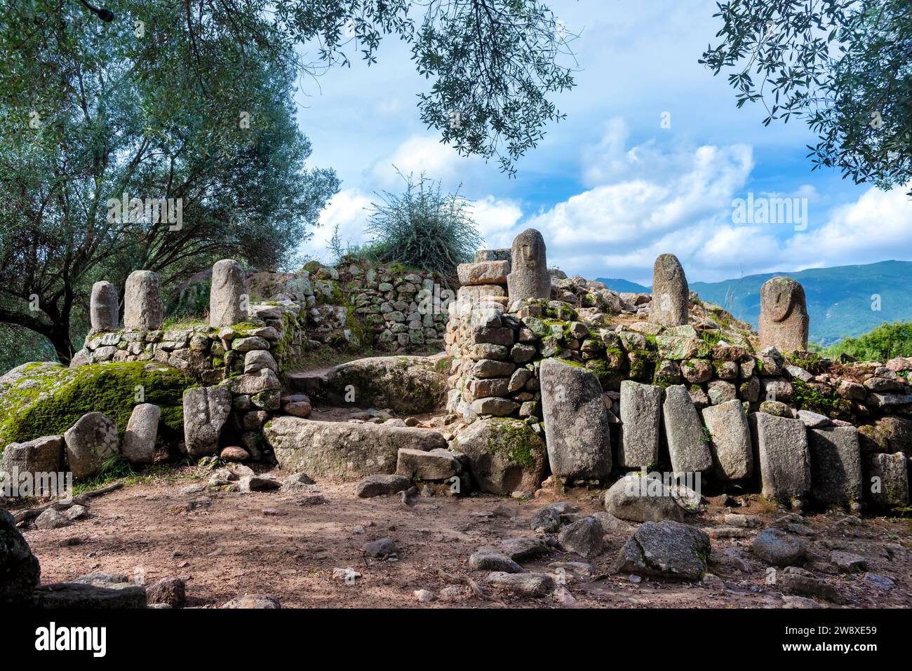 Menhirs with a human face carved on the megalithic site of Filitosai ...