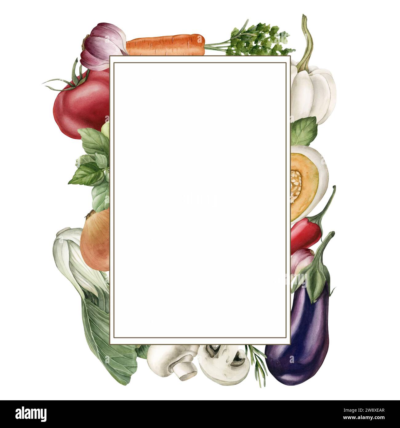 Rectangular vertical frame with vegetables. Watercolor illustration ...