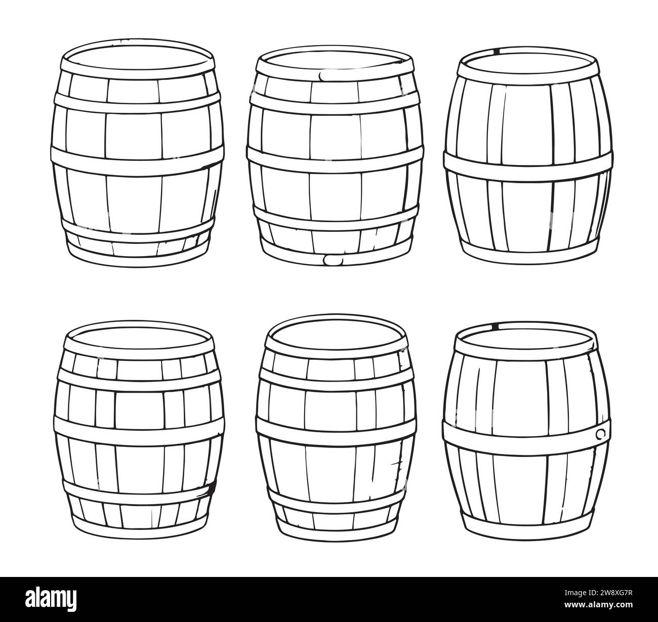 Wine or beer barrel isolated set on white background. Vector ...