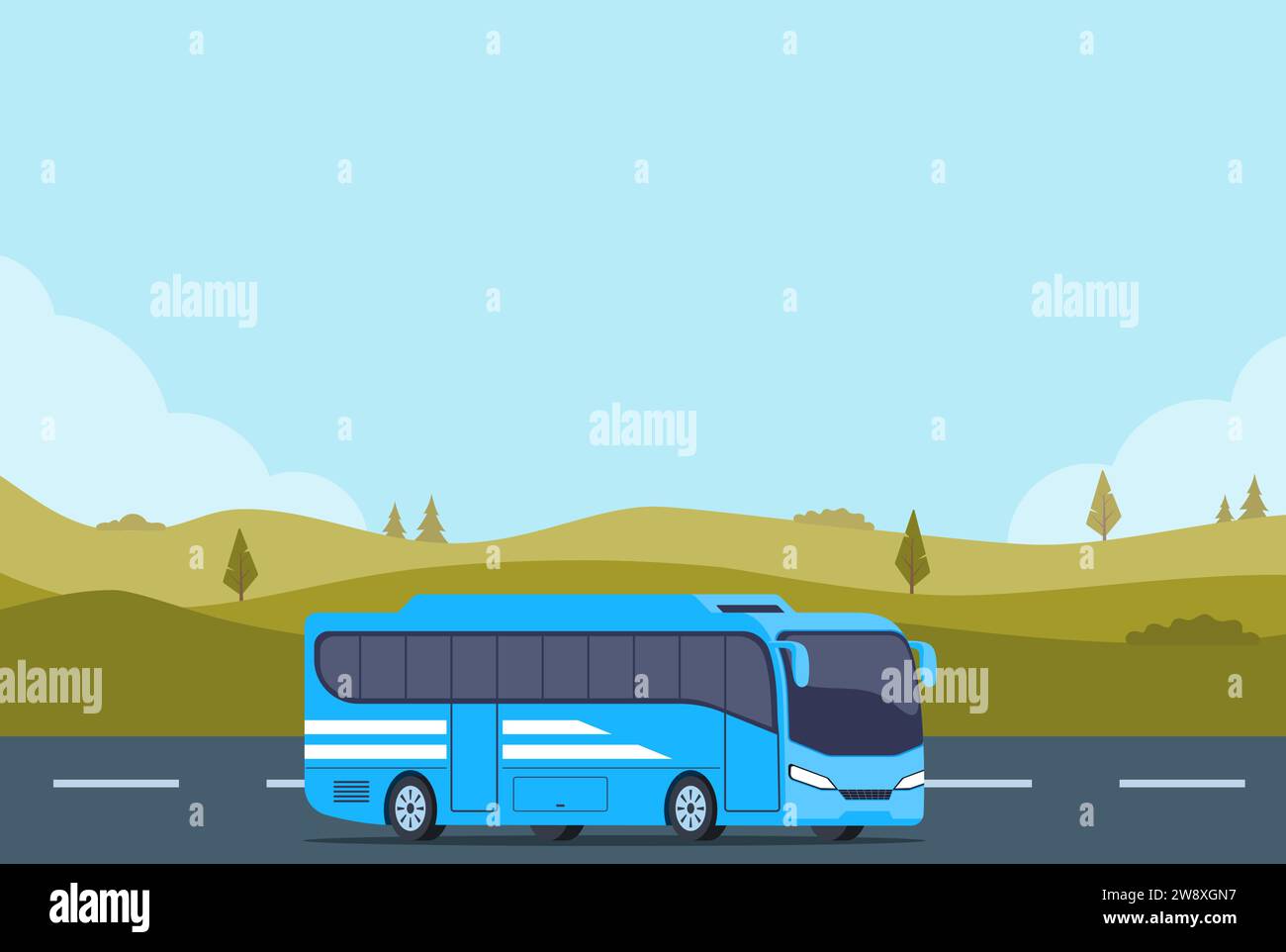 Traveling by bus. Tourist buses drive along road towards trip adventure ...