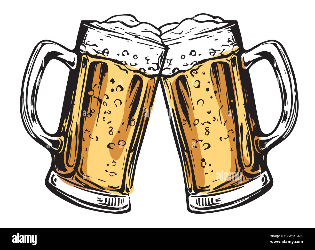 Two Toasting Beer Mugs Cheers Clinking Glass Tankards Full Of Beer