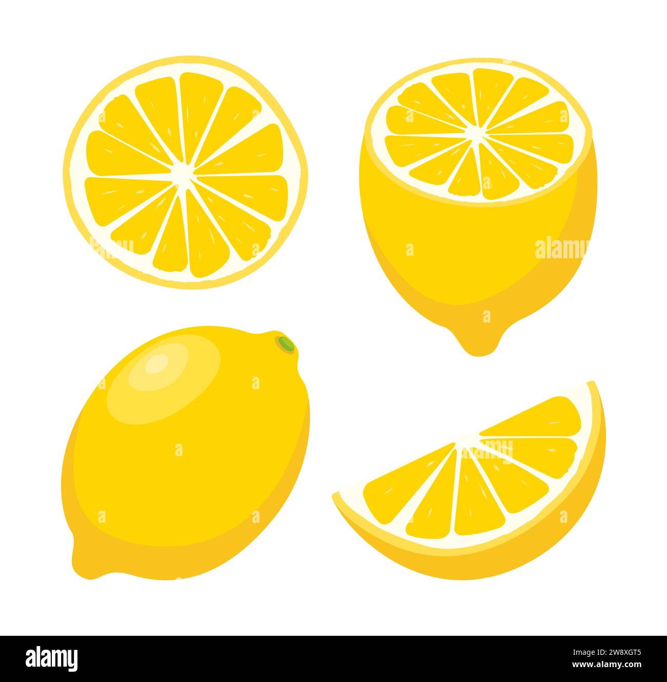 Lemon set. Lemon icons, whole and sliced, isolated on a white ...