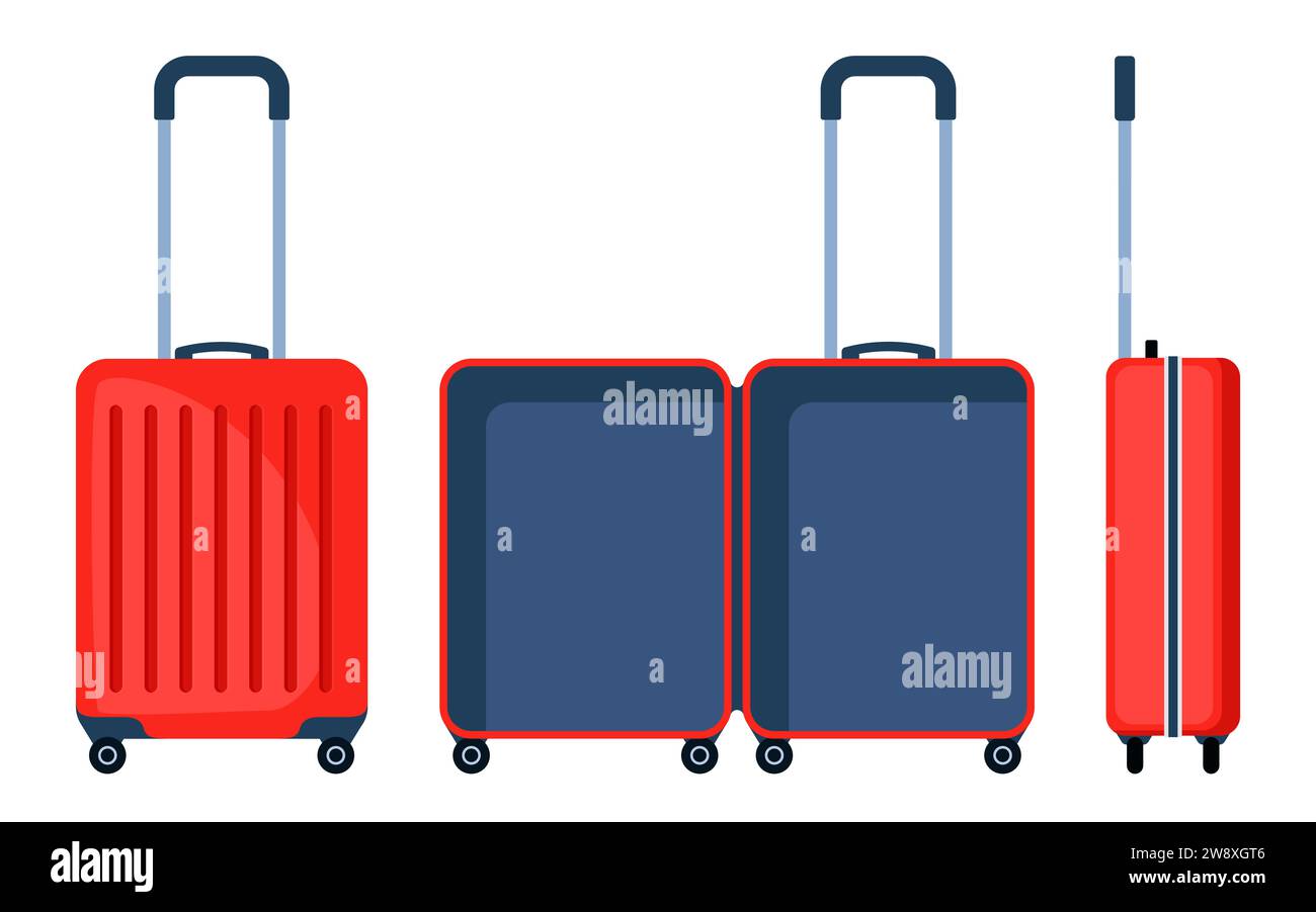 Empty open suitcase, travel concept. Empty and closed modern wheeled ...