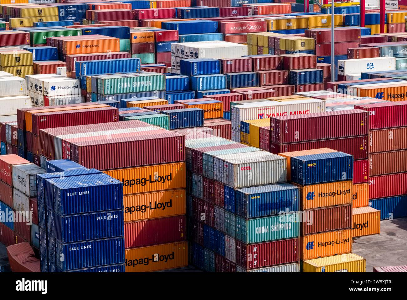 View of the container harbour in Salerno with colorful containers ...