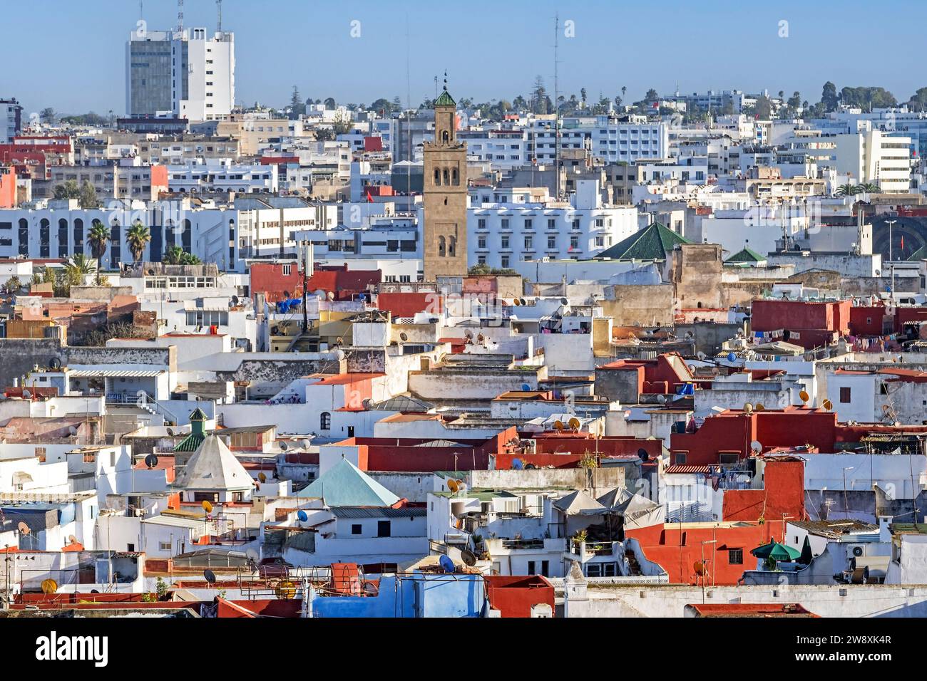 Aerial view over medina and the Great Mosque / el-Kharrazin Mosque in ...