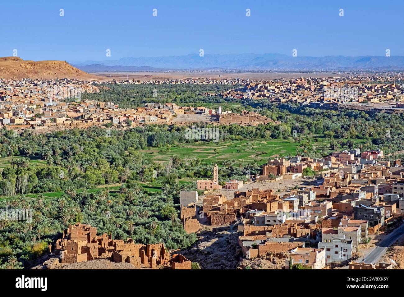 Aerial view over the city Tinghir / Tinerhir oasis, south of the High ...