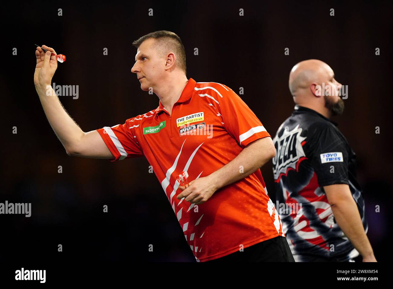 Krzysztof Ratajski in action against Jamie Hughes (not pictured) on day ...