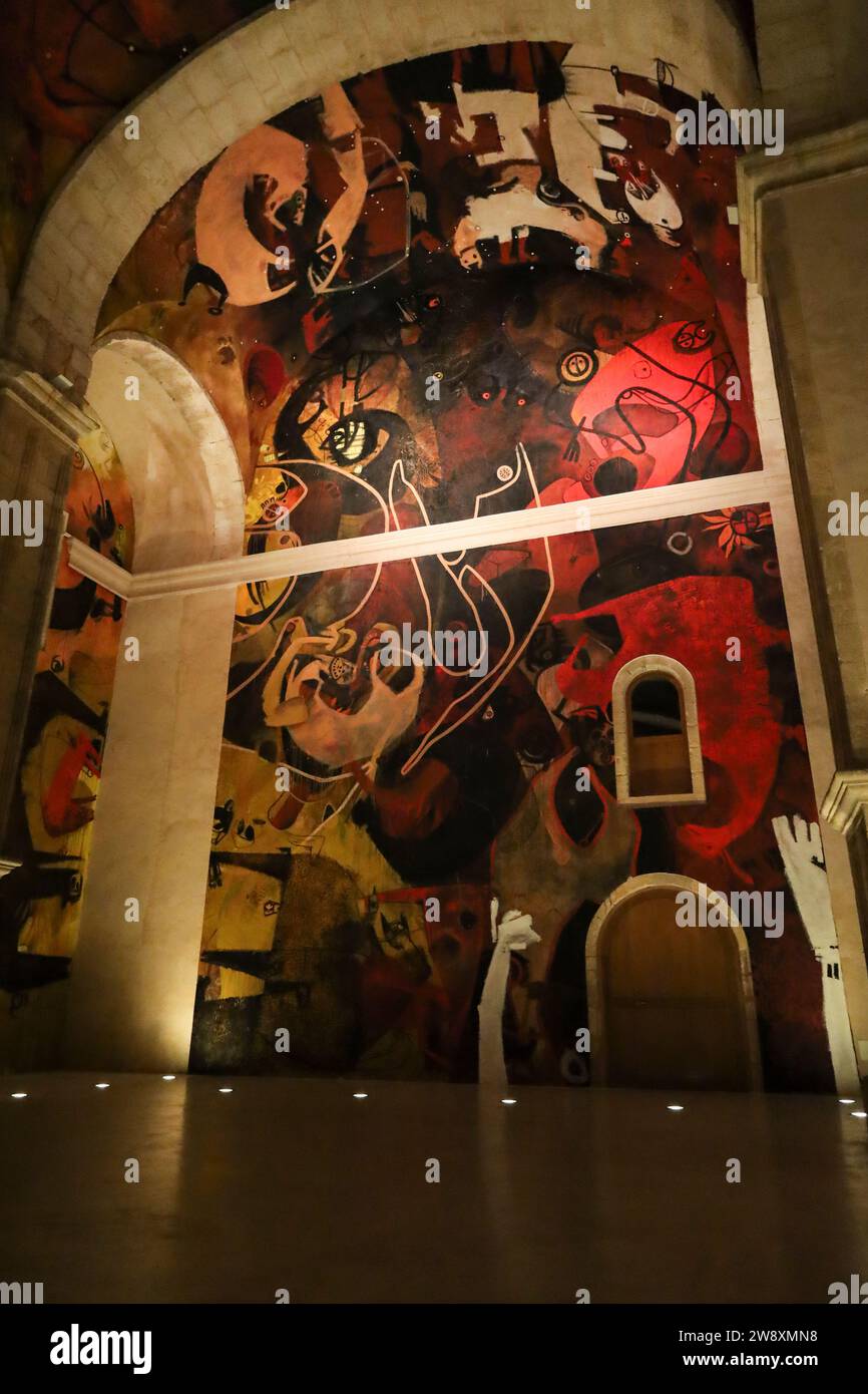 Alarcon, Cuenca, Spain- December 10, 2023: Art wall at Alarcon Mural ...