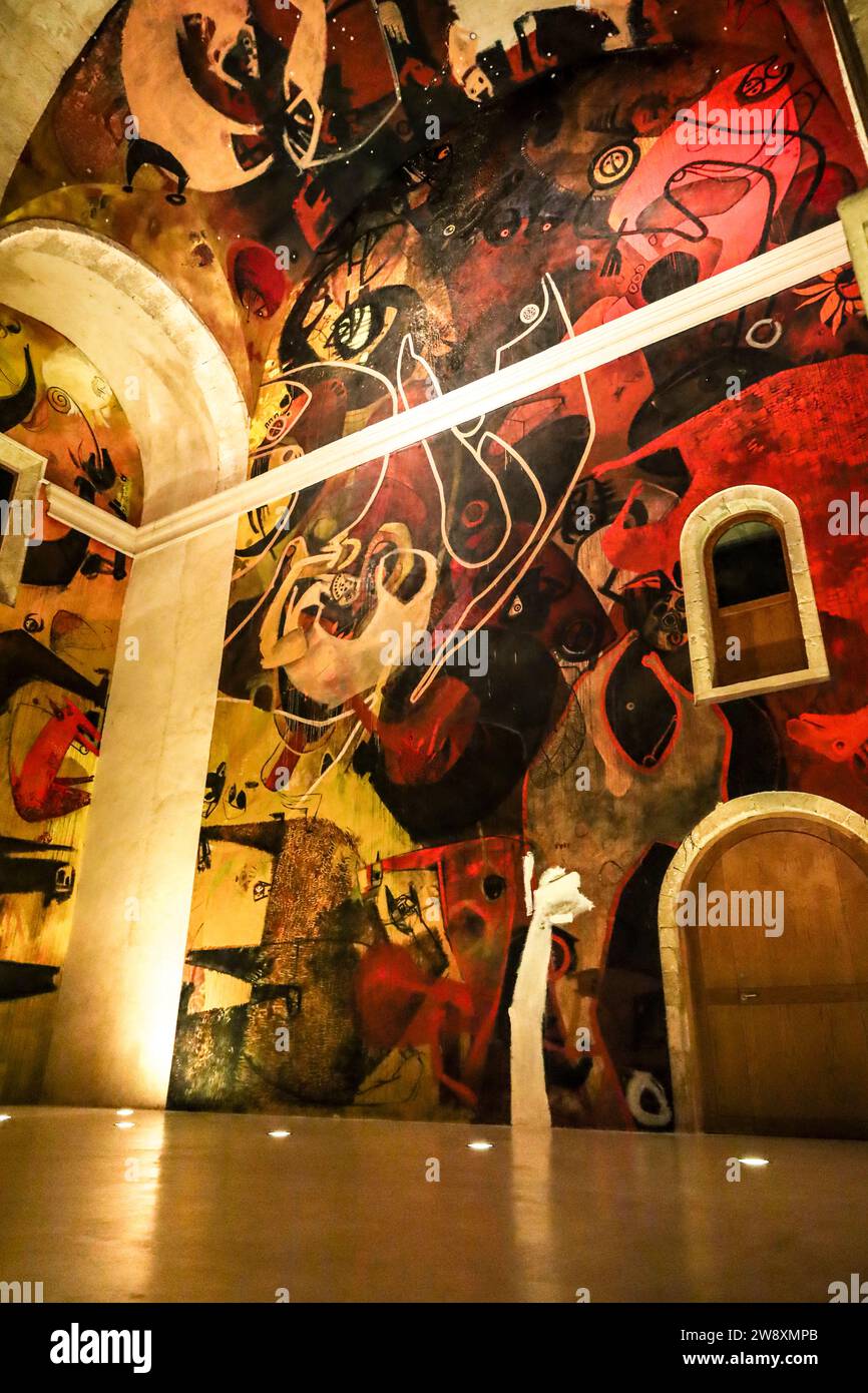 Alarcon, Cuenca, Spain- December 10, 2023: Art wall at Alarcon Mural ...