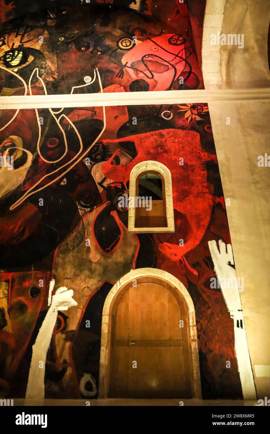 Alarcon, Cuenca, Spain- December 10, 2023: Art wall at Alarcon Mural ...