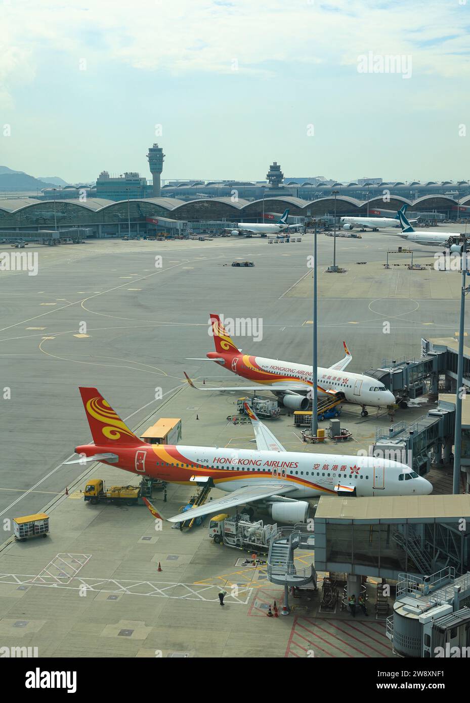 Hong Kong International Airport view, Airplane parking at passenger ...