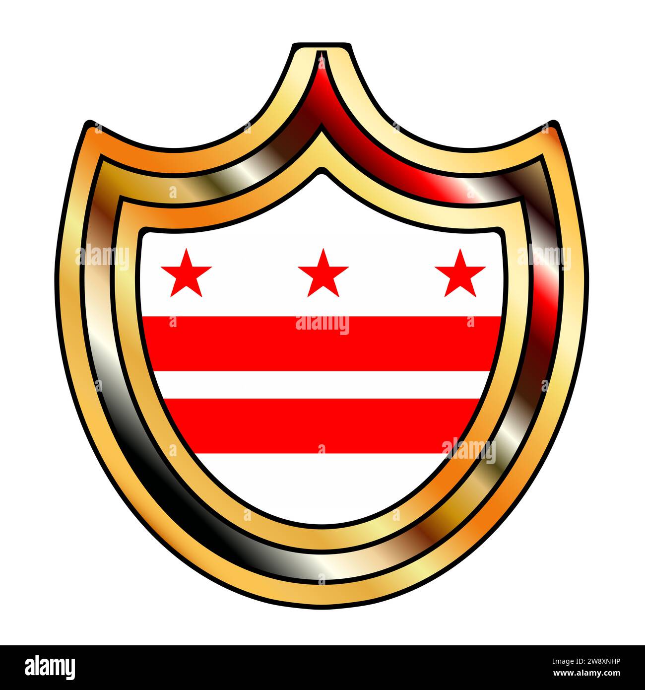 Metal shield with inset Washington DC State flag icons on a white ...