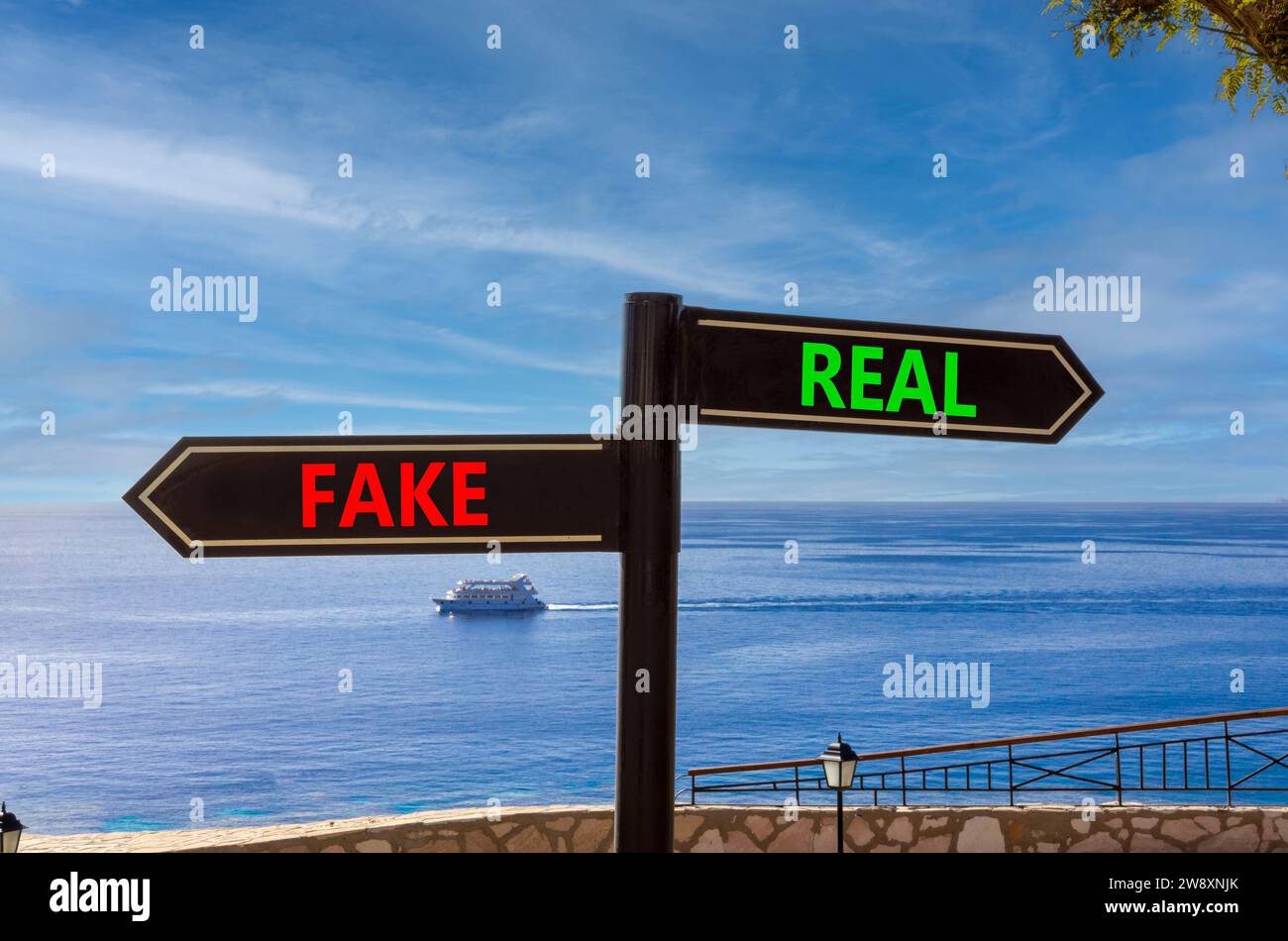 Real or fake symbol. Concept word Real or Fake on beautiful signpost ...