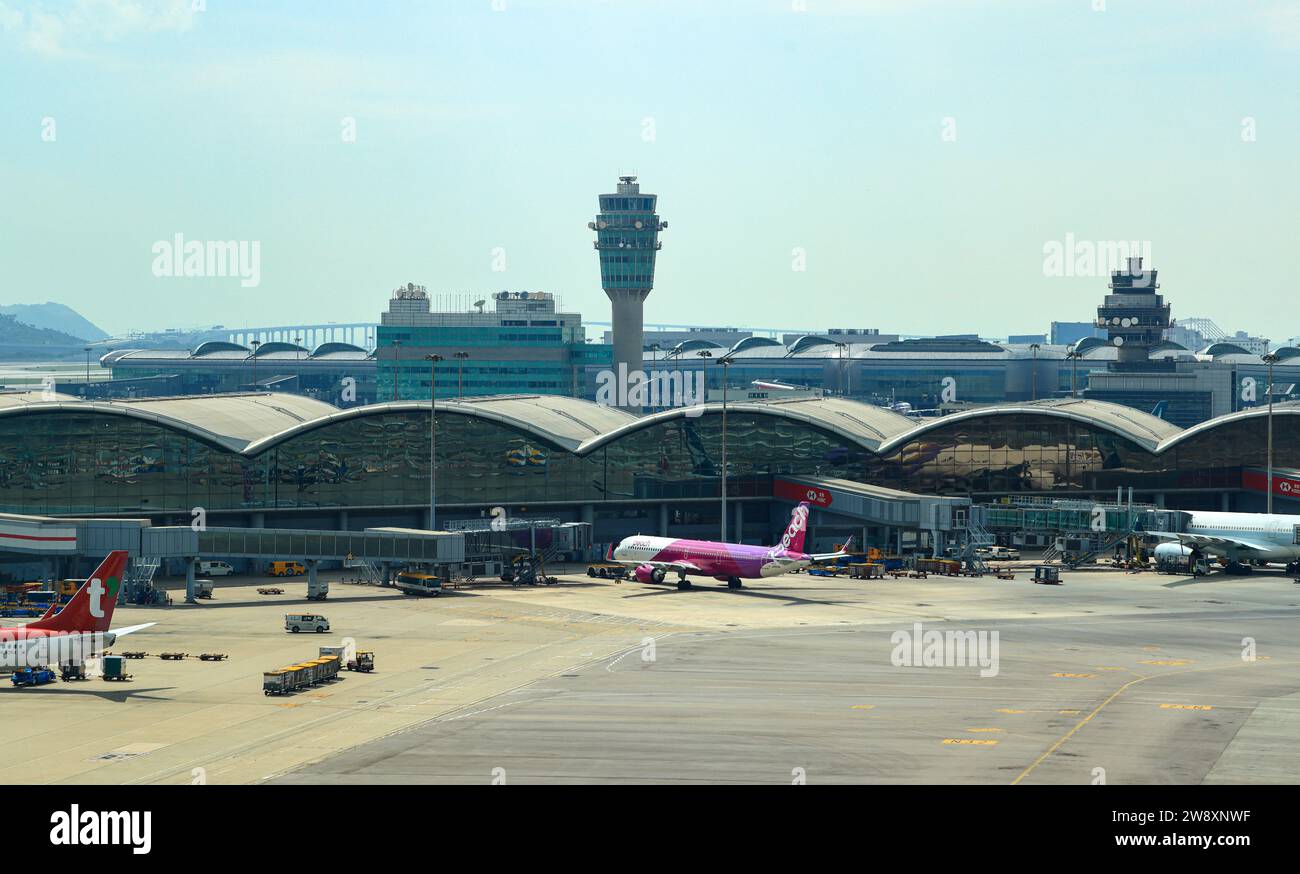 Hong Kong International Airport view, Airplane parking at passenger ...