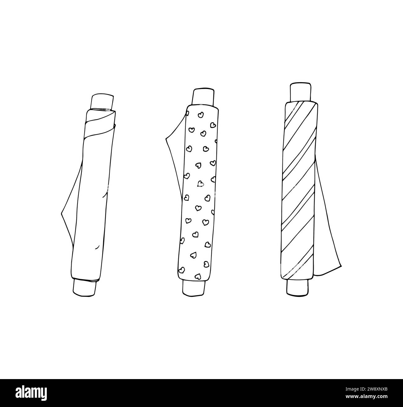 Hand-drawn set of fabric rolls. Sewing textile, and clothing production ...