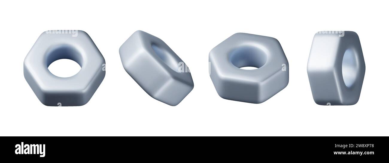 3D Hex Nuts Screw Set Isolated on White Stock Vector Image & Art - Alamy