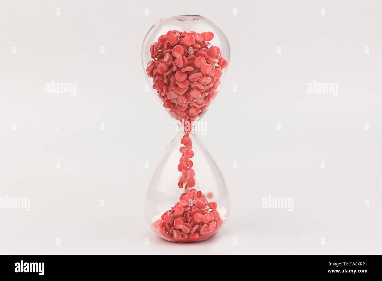 Realistic blood or anemia watch 3d rendering. hourglass, blood cells ...