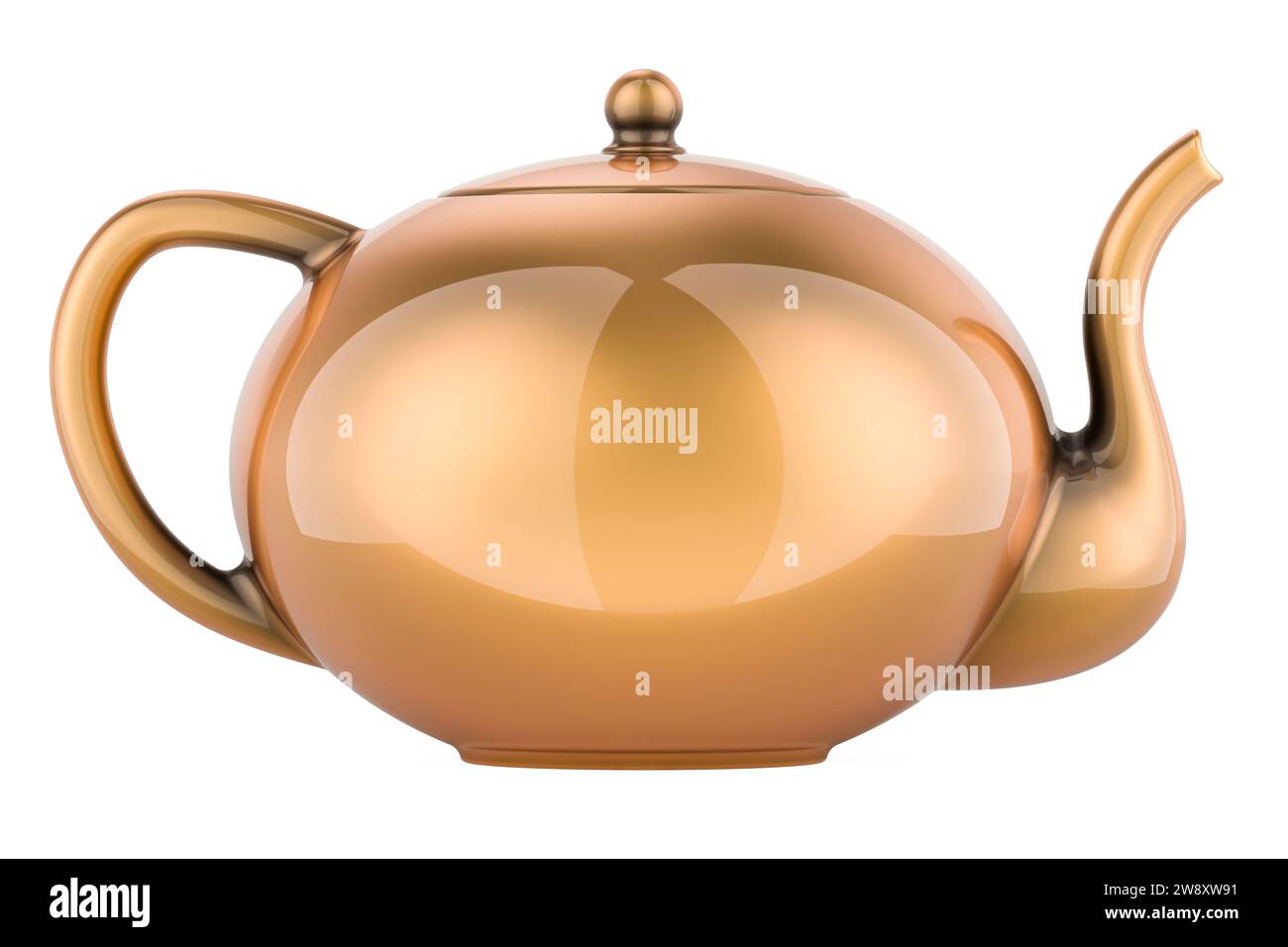 Golden Teapot o copper teapot, 3D rendering isolated on white ...