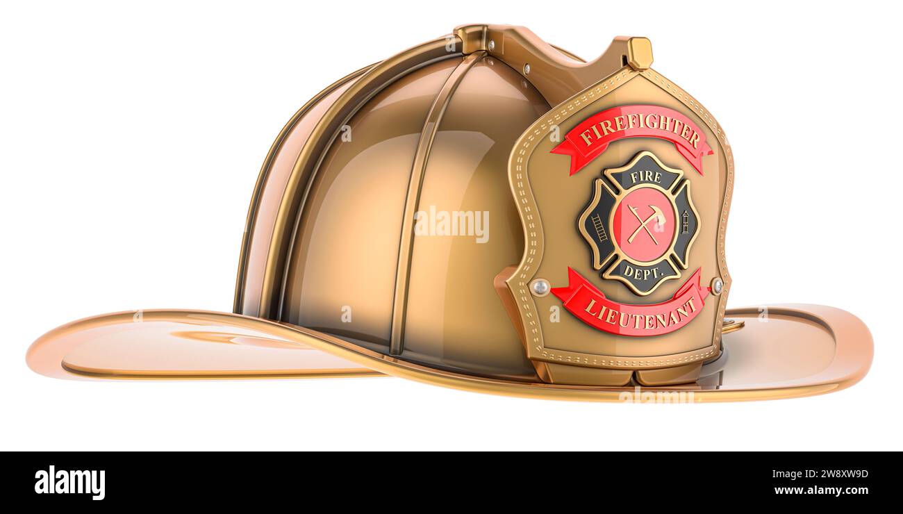 Golden Firefighter Helmet, 3D rendering isolated on white background ...
