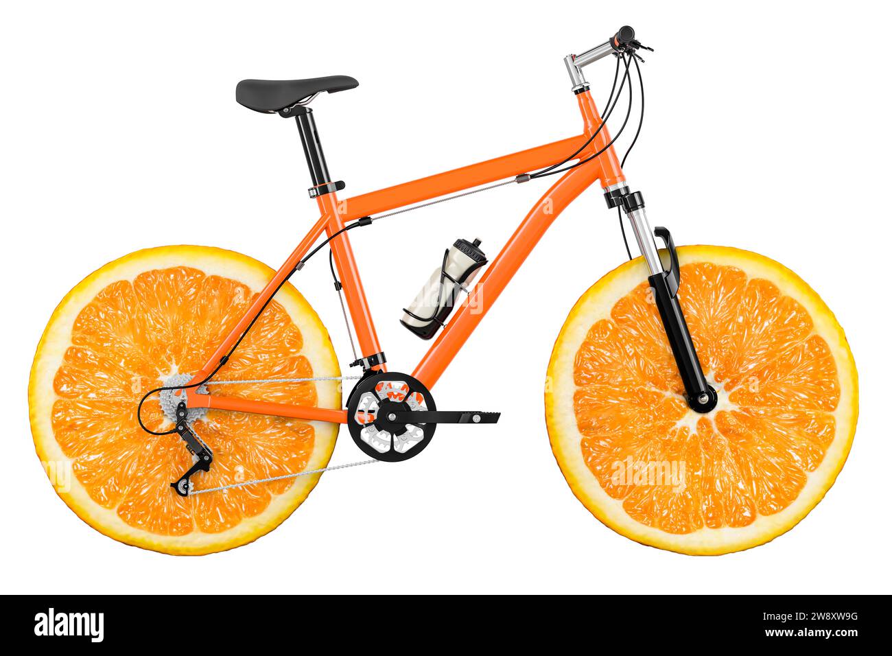 Bicycle With Orange Slices Wheels, 3D rendering isolated on white ...
