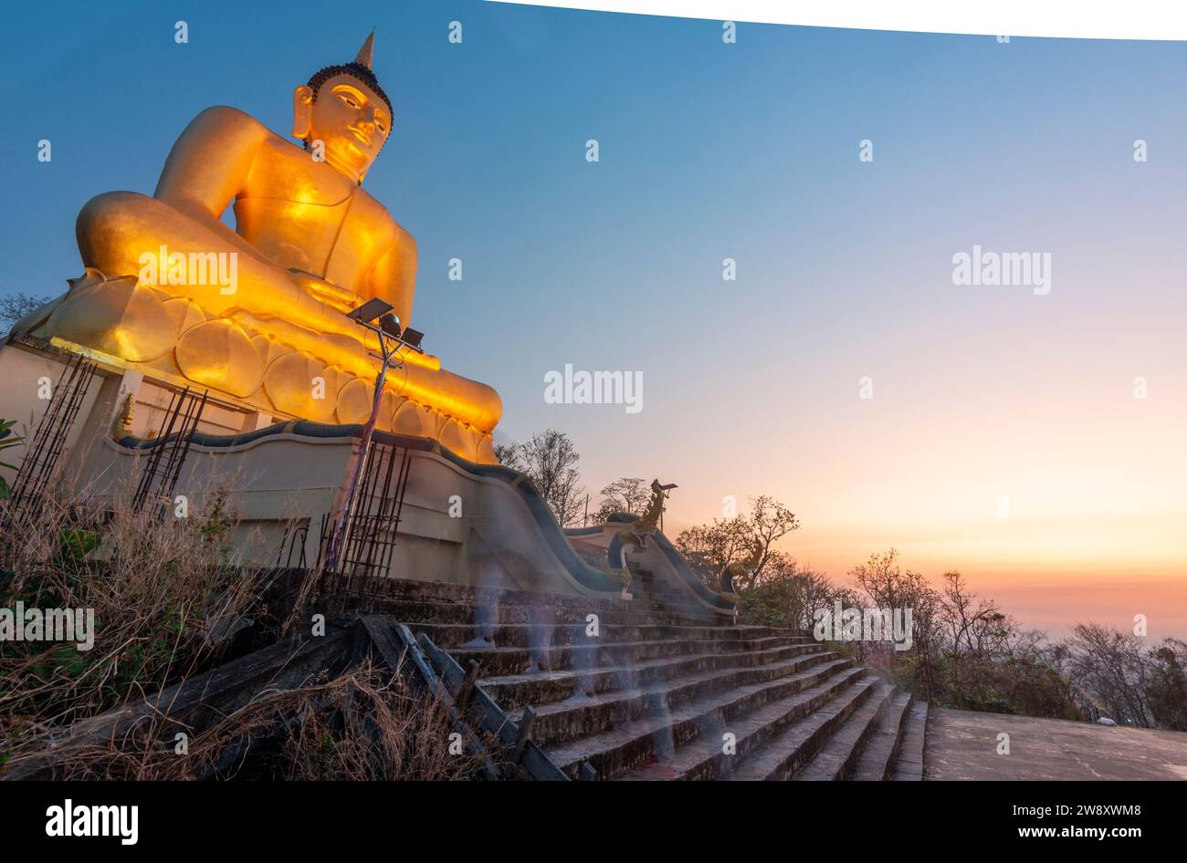 Illuminated by artificial lighting at dusk,the beautiful,vibrant gold ...