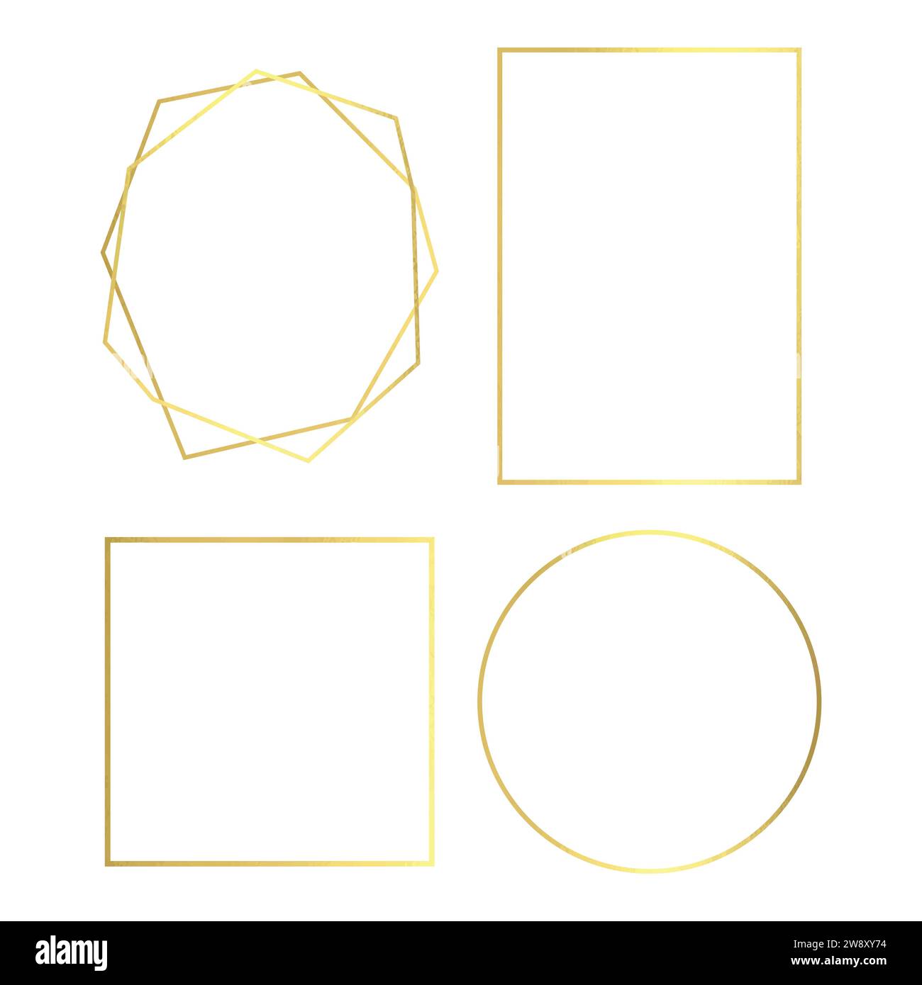 Golden frames of various shapes, set. Design for greeting cards ...