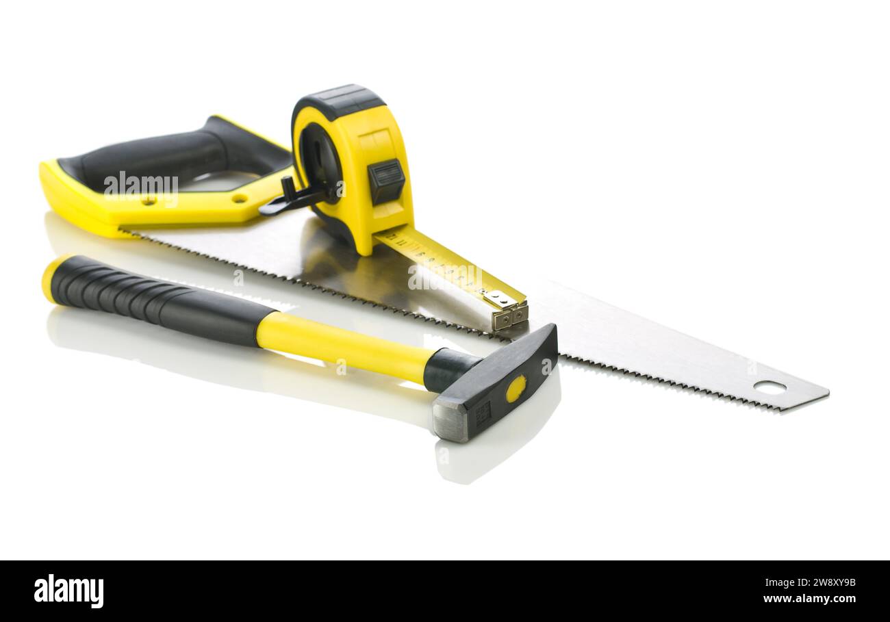 Hammer saw tape measure Cut Out Stock Images & Pictures - Alamy