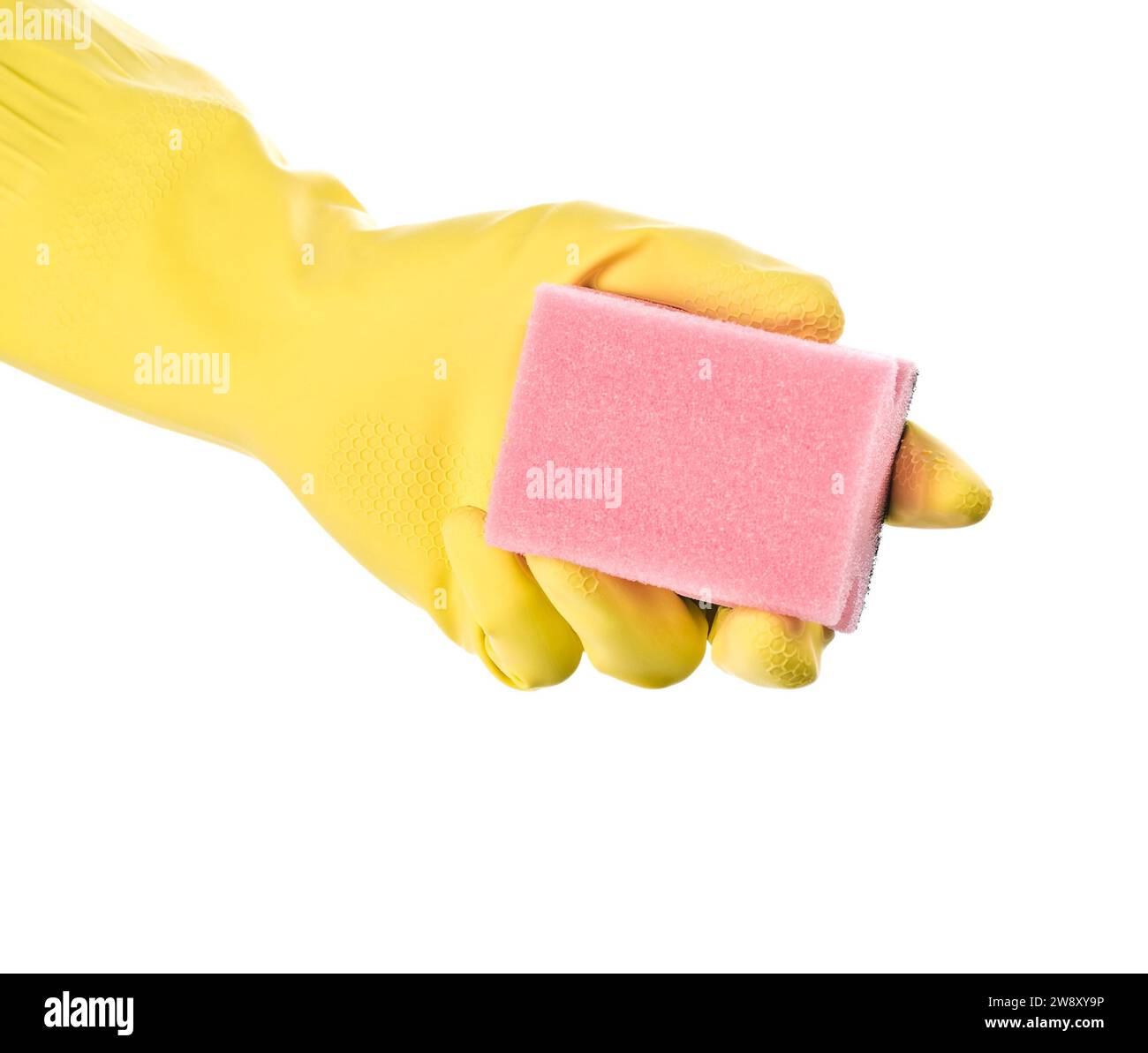 Hand with pink sponge Stock Photo - Alamy