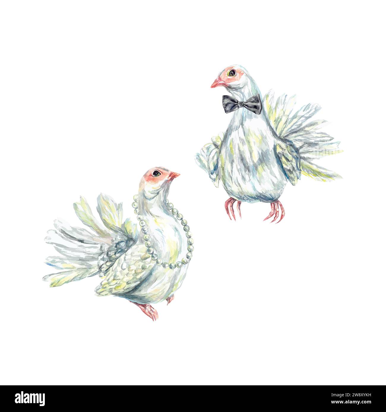 White doves watercolor. Vector illustration of peace symbol birds ...