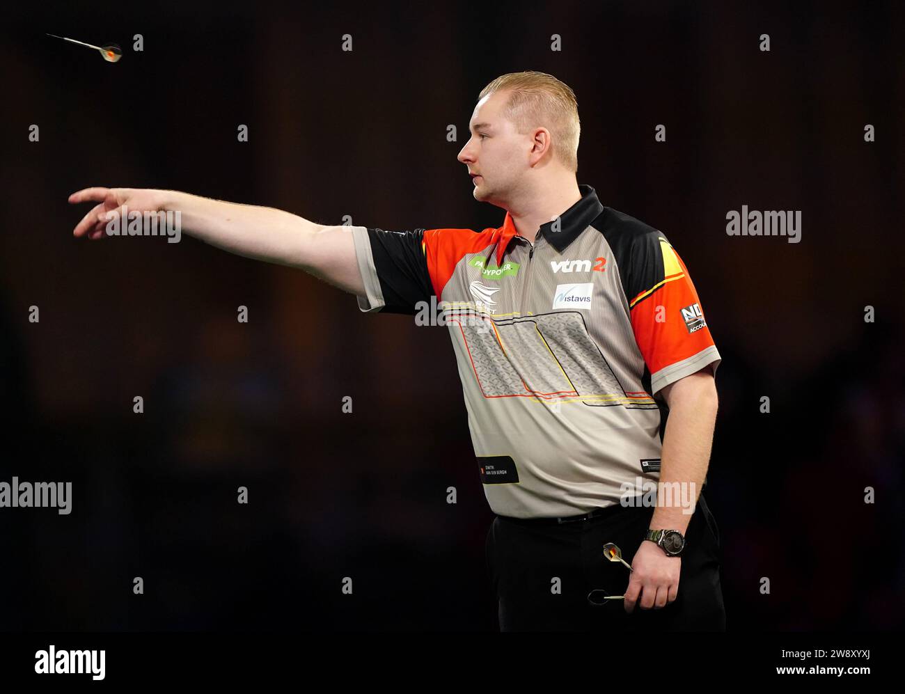 Dimitri Van den Bergh in action against Florian Hempel (not pictured ...
